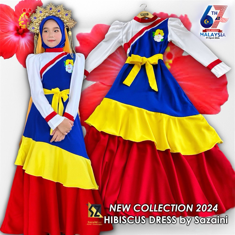PREMIUM DRESS HIBISCUS MERDEKA 2024 BAJU MERDEKA BUDAK PEREMPUAN GAUN ...