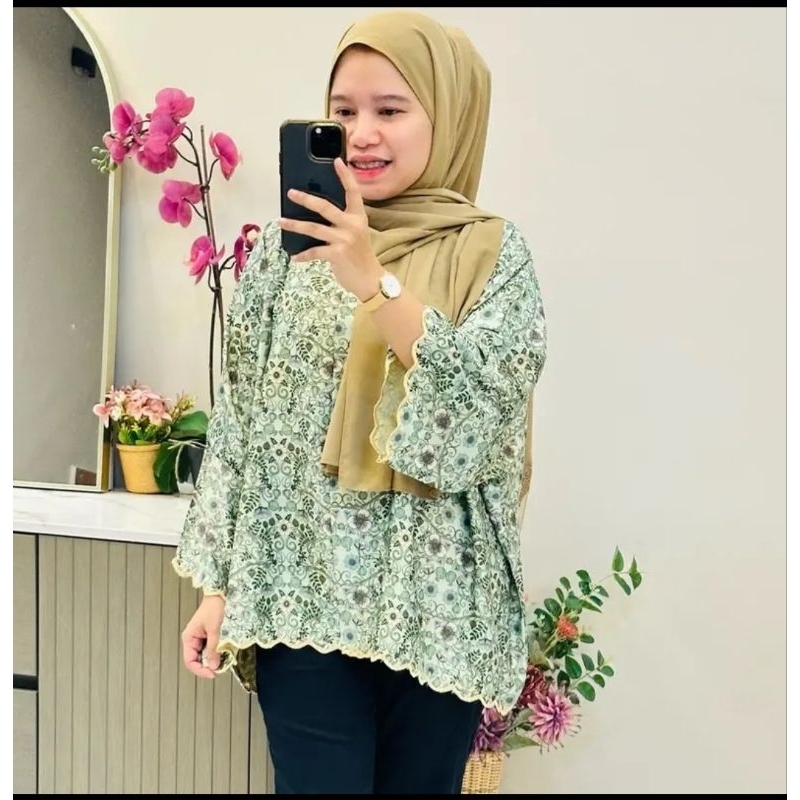 TOP SULAM BUNGA BY DE IMPIANA/ BLOUSE 2024/ BLOUSE MATTE SATIN VIRAL ...