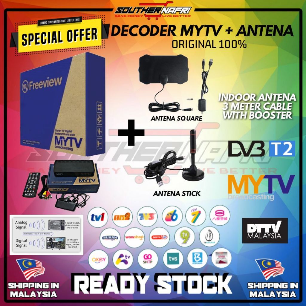 ORIGINAL MYTV DECODER FULLSET MYFREEVIEW HDTV DVBT2 MALAYSIA CHANNEL TV ...