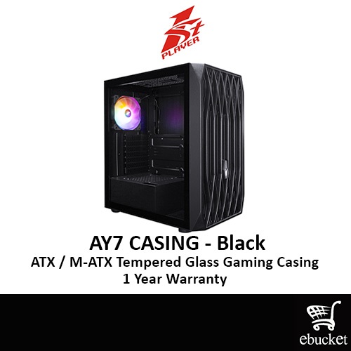 1ST PLAYER AY7 ATX / M-ATX Case - Black (4 ARGB FAN + HUB PREINSTALLED ...