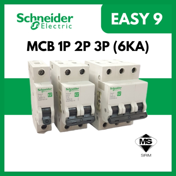 Schneider Easy9 6A 10A 16A 20A 32A 40A 63A 1P 2P 3P MCB (6kA) | Shopee Malaysia
