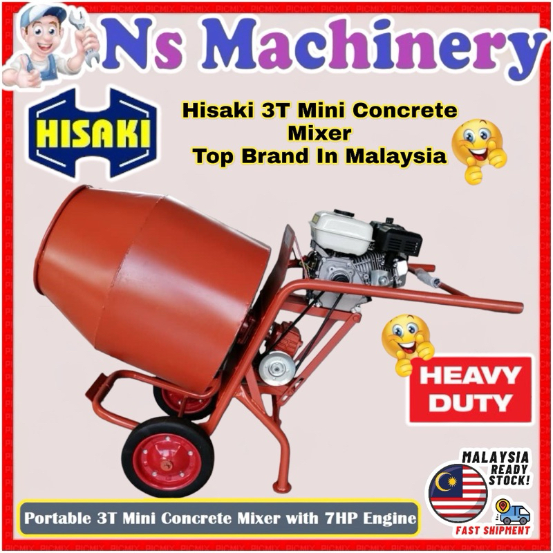 HISAKI/TOKU Portable 3T Mini Concrete Mixer With 7.0HP Petrol Engine ...