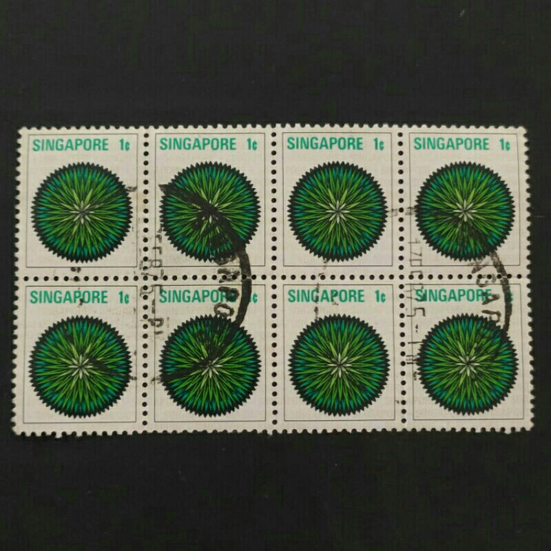 1973 Stamp Singapore-Block of 8-Unique Used Stamp-1c Flowers Definitive ...