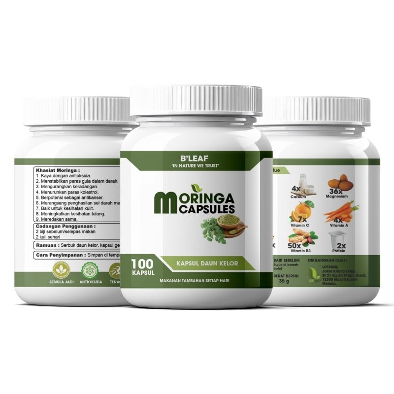 Kapsul Moringa / Moringa Capsules (100) / Kapsul Daun Kelor (100) / Moringa Oliefera / Moringa ...