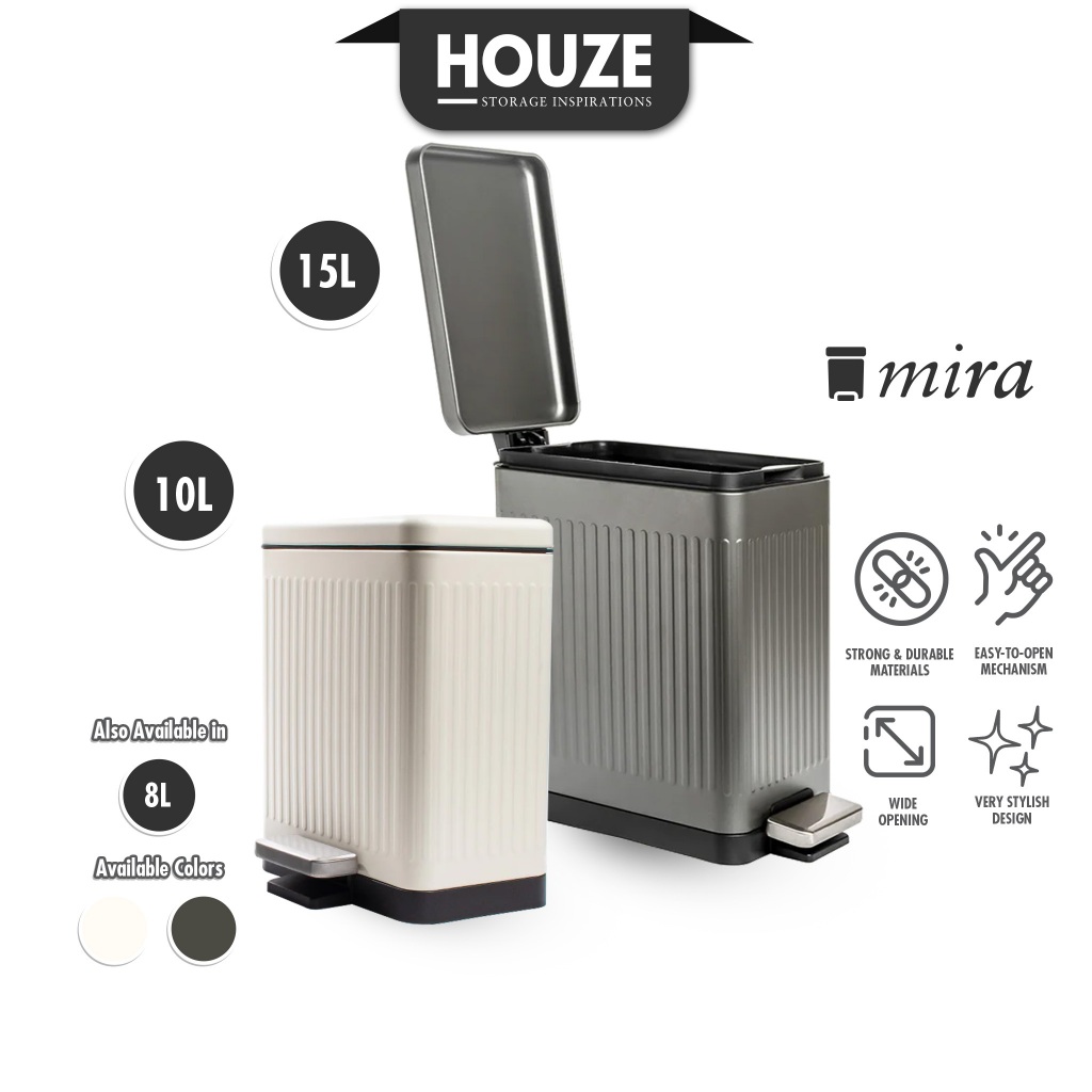 HOUZE Mira Matte Slim Step Bin - Grey/White (8L/10L/15L) | Shopee Malaysia