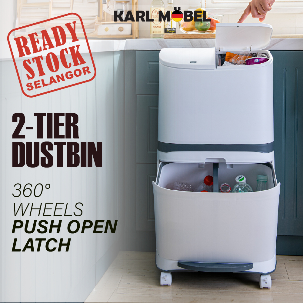 Dustbin Kitchen Moveable Rubbish Bin 2 Tiers Household Trash Can Large ...