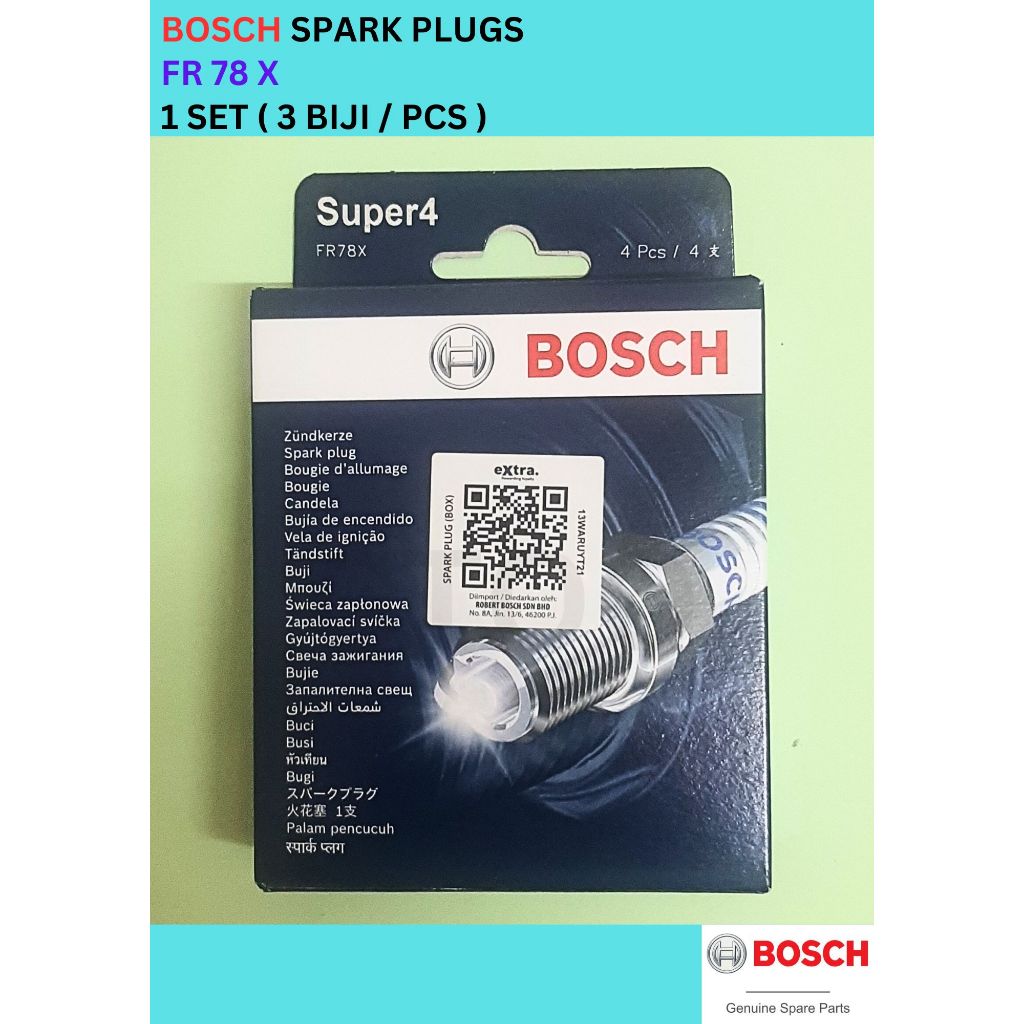 [ 1 SET = 3 PCS ] FR78X [ MADE IN GERMANY ] 100% GENUINE BOSCH Super 4 Spark Plug Perodua Kelisa ...