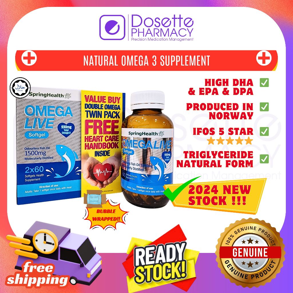 SPRINGHEALTH OMEGALIVE OMEGA 3 EXP:08/25 1500MG NATURAL FISH OIL BRAIN & HEART HEALTH | Shopee ...