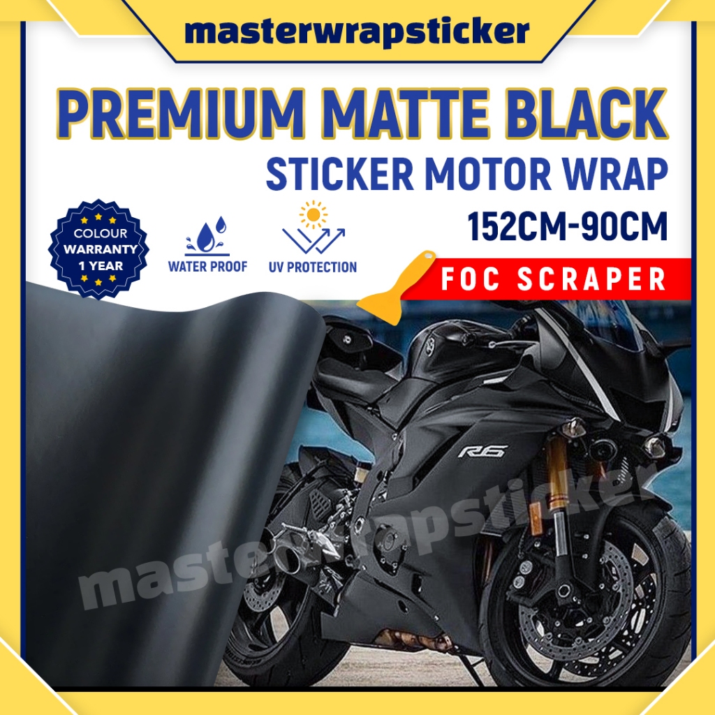 NEW SATIN MATTE BLACK STICKER MOTOR(152CM-90CM)stiker moto HITAM vinyl ...