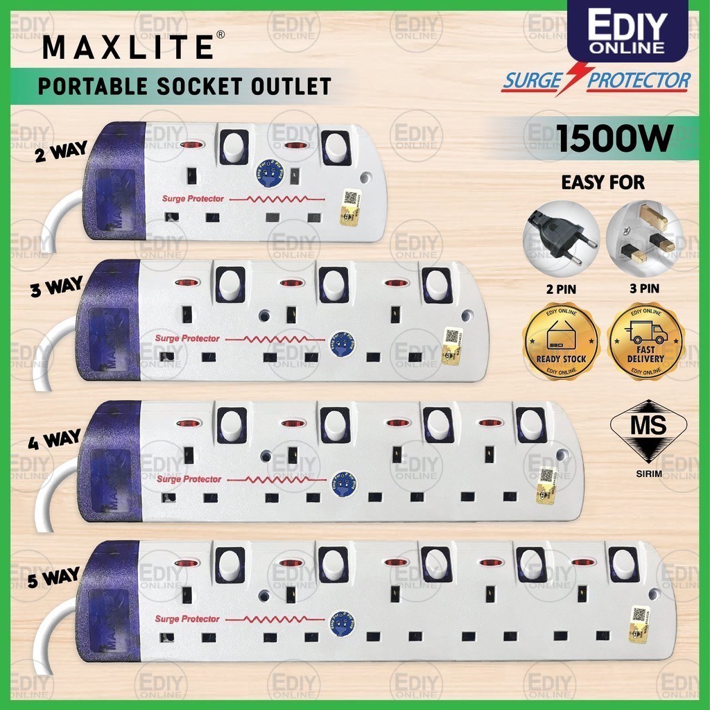 Sirim And Surge Protection 】 Extension Trailing Socket Adaptor Adapter Plug 3 4 5 Gang Long Cable