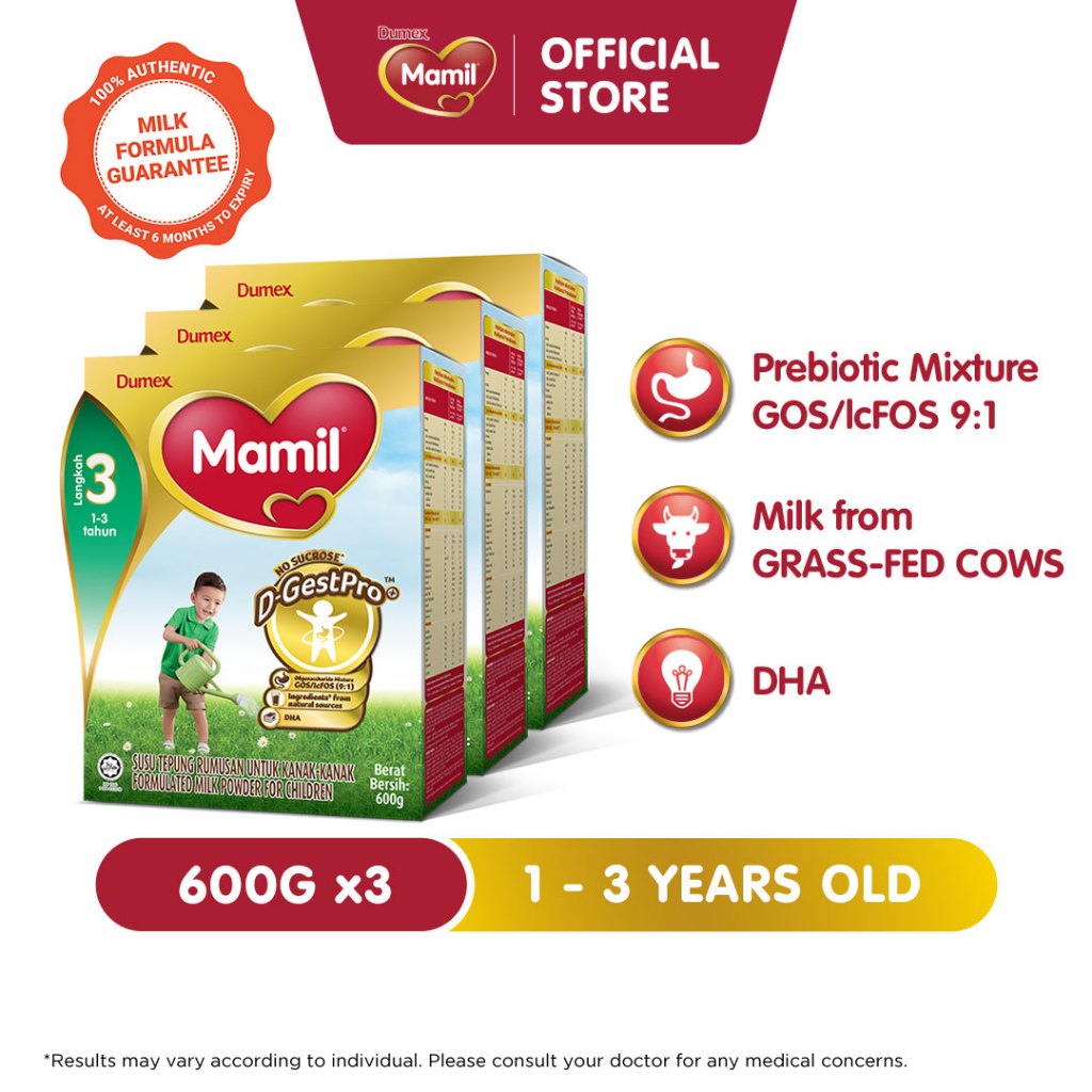 Mamil Step 3 Growing Up Milk Formula 1-3 years (600g x 3) (Susu, Milk ...
