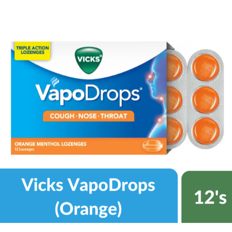 Vicks Vapo Drops Orange Menthol Lozenges 12's [BOX] [Cough/Nose/Throat ...