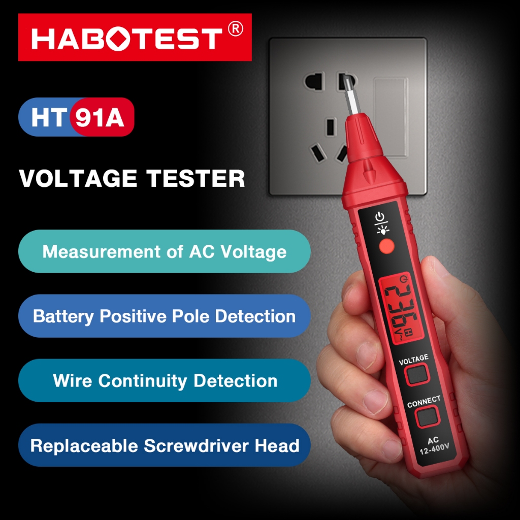 HABOTEST🔥HT91A Smart Pen Type AC Voltage Detector NCV 12~400V Voltage ...
