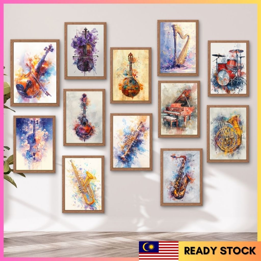 Music Instrument Laminated Poster | Wall Art Living Room Home Decor ...