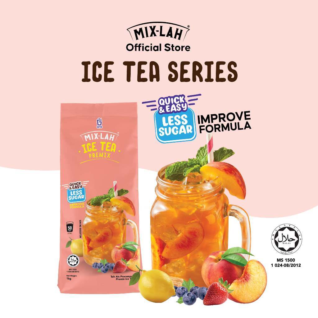 GFB MIX-LAH Instant Iced Tea Powder - Lemon Tea / Peach Tea / Blueberry ...