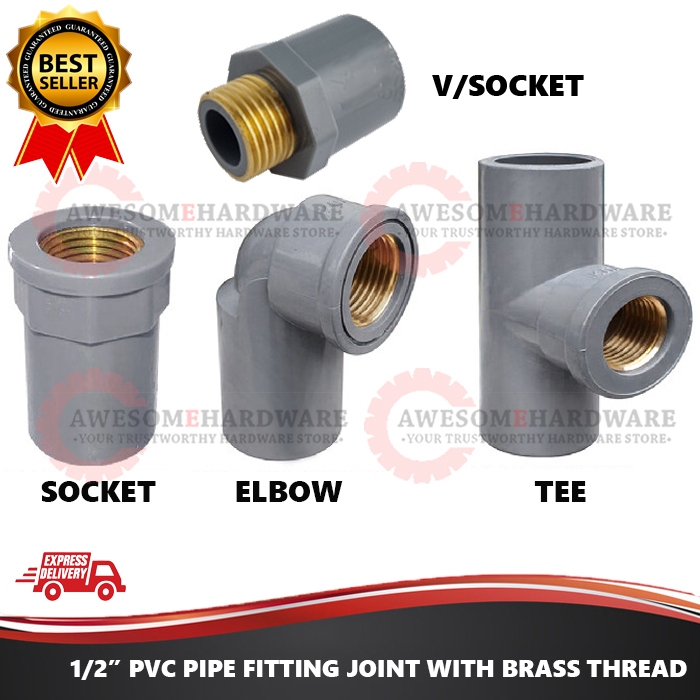1/2" 15MM PVC WATER PIPE FITTING CONNECTOR WITH BRASS THREAD LAYERED ELBOW SOCKET TEE | Shopee ...