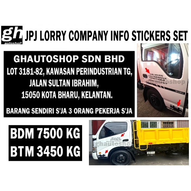JPJ Puspakom Lorry Company Nama & Alamat stickers / BDM & BTM stickers ...
