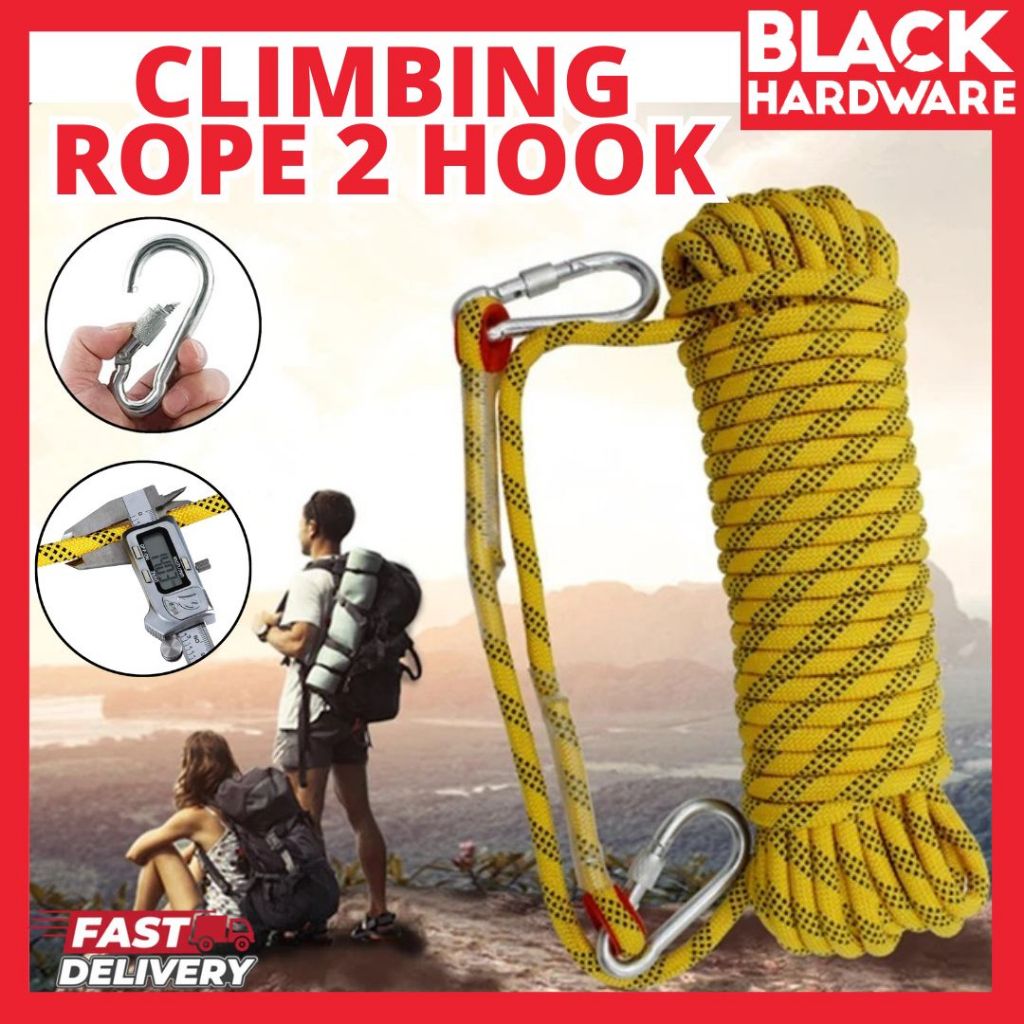 Black Hardware Climbing Rope Camping Survival Hiking Tools Safety Rope ...