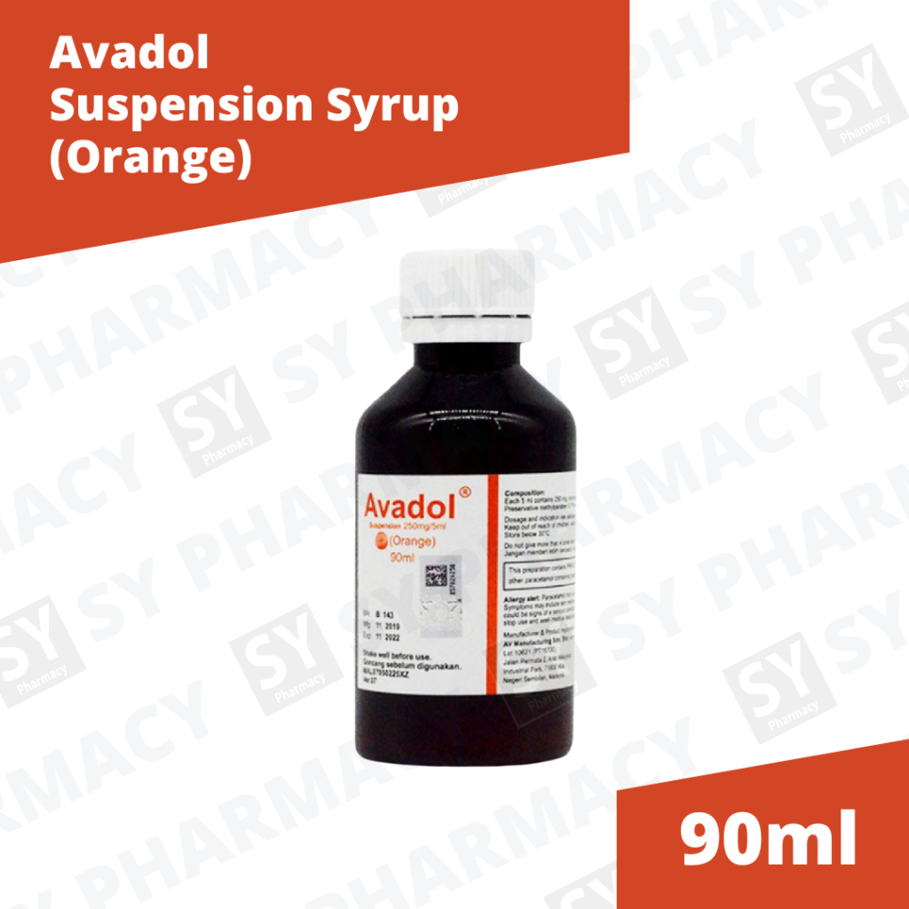 Avadol Suspension (Paracetamol 250mg/5ml) Orange/Strawberry 90ml ...
