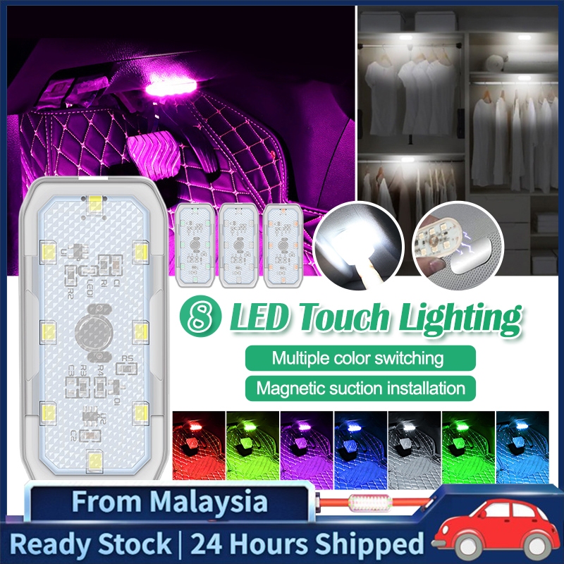 8LED 3 Colors Car Ambient Light Neon Interior Light Mini Rechargeable ...