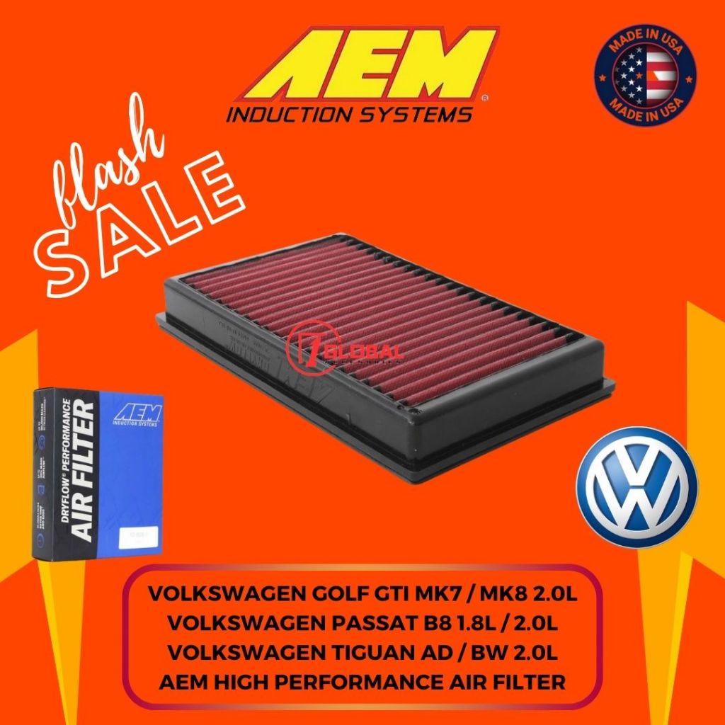 AEM USA REPLACEMENT HIGH PERFORMANCE AIR FILTER VOLKSWAGEN GOLF GTI MK7 ...