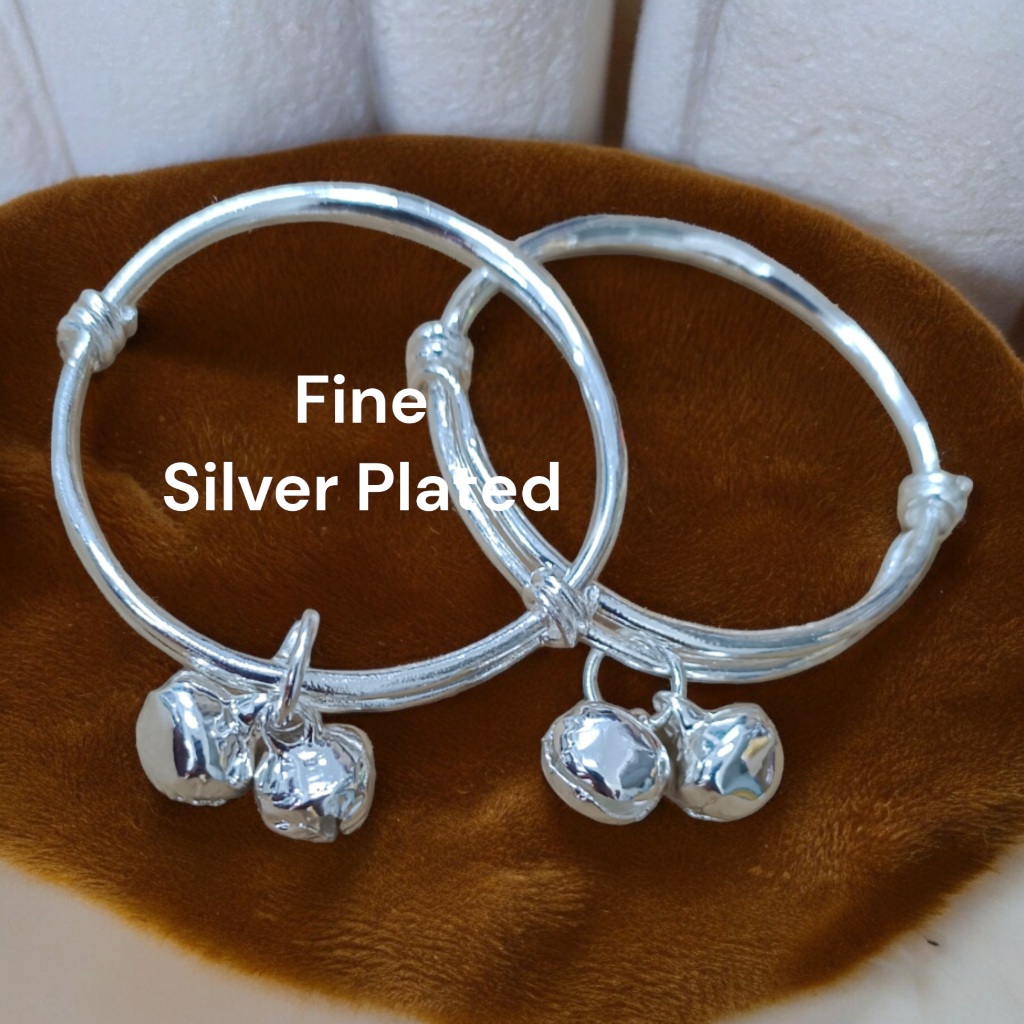 925 Silver Plated Baby Bangle Bracelet Anklet Child Kids With Bells Gelang Tangan Bayi Loceng ...