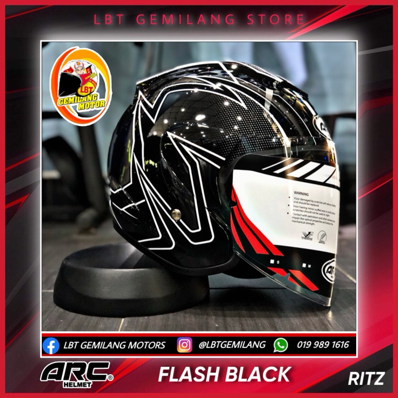 ARC Helmet RITZ [FLASH BLACK EDITION] | Shopee Malaysia