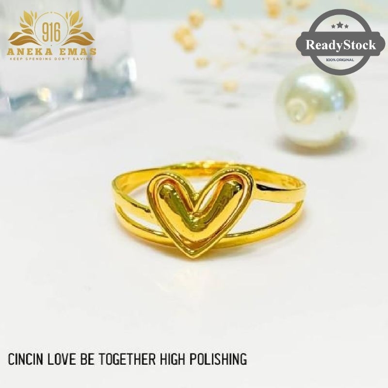 Cincin Emas Love Together GRED HIGH POLISH | Gold 916 💯 Original ...