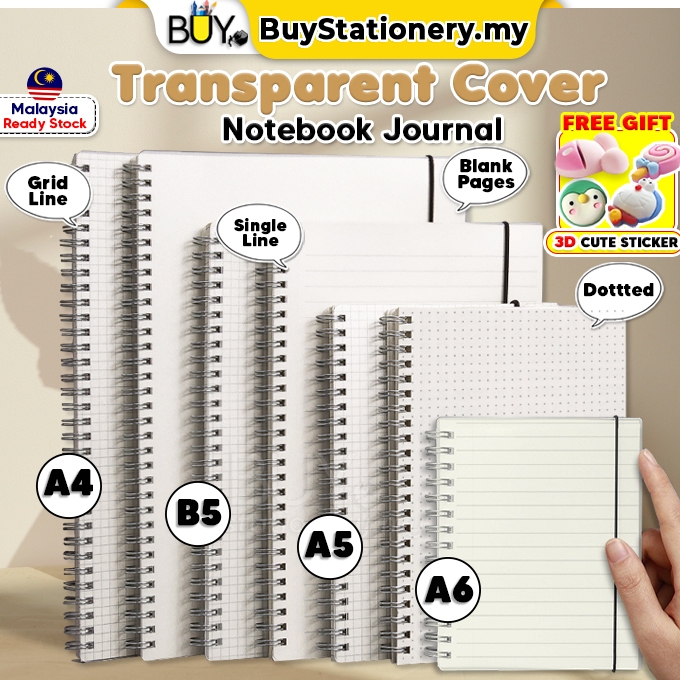 Notebook journal Transparent Cover 160pg A4 B5 A5 A6 80gsm Diary -1PC ...
