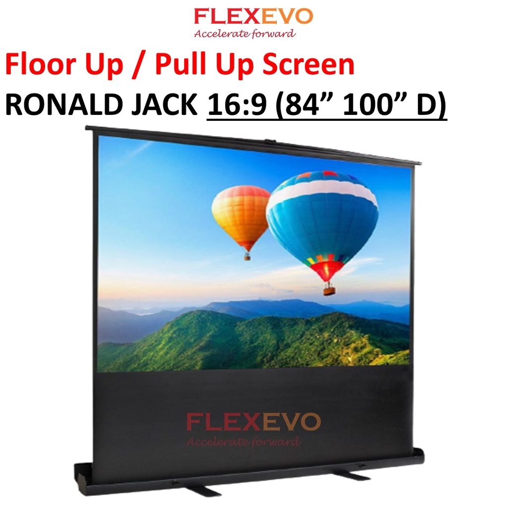 16:9 Portable Pull Up / Floor Up Projection Screen 80" 100" Diagonal ...
