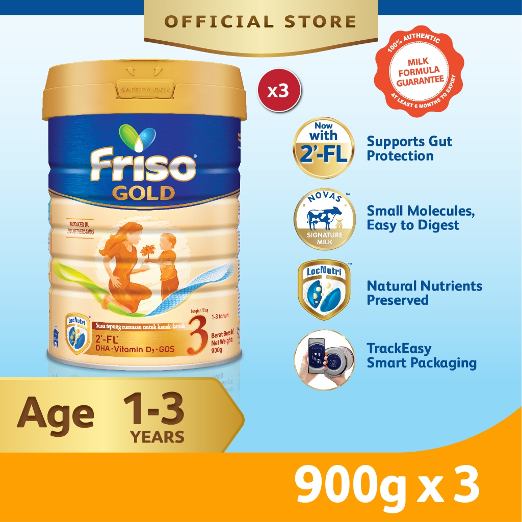 [Bundle of 3] Friso Gold Step 3 Milk Formula 900g [Exp 30 Dec 2026 ...