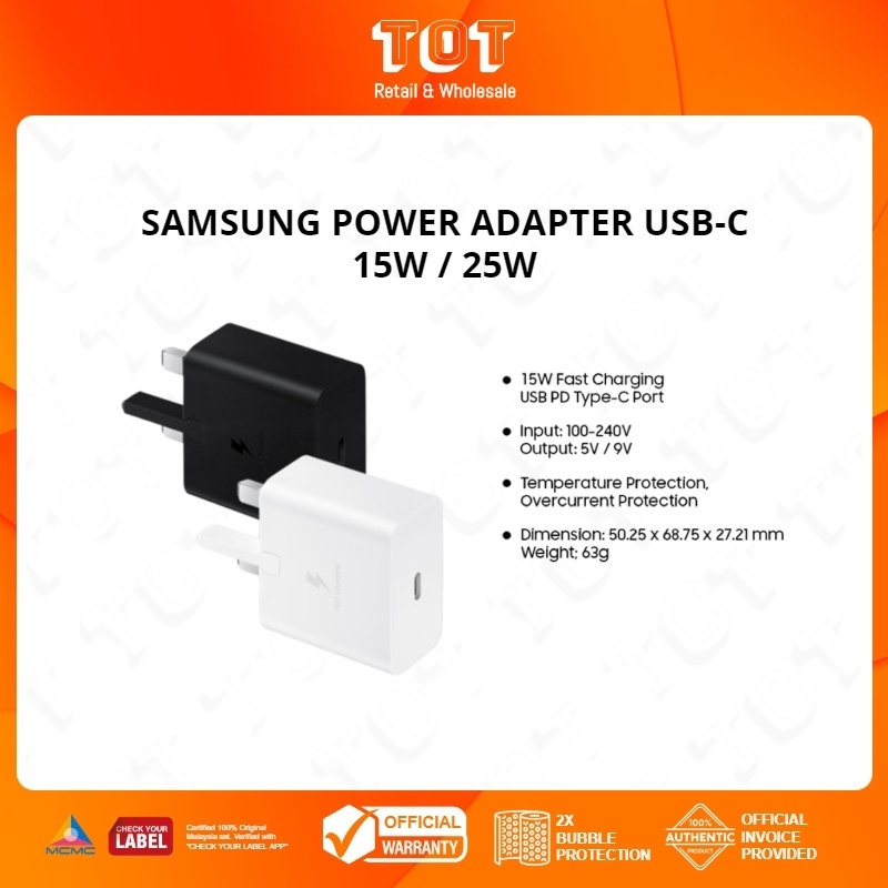 SAMSUNG 15W / 25W PD Power Adapter (USB-C) (without Cable) l 6 Month ...