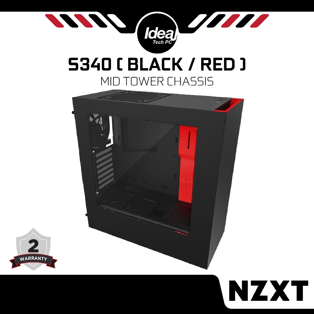 NZXT S340 Black / Red | Pre-Installed 2x 120mm Fan | Mid-Tower Chassis | Shopee Malaysia