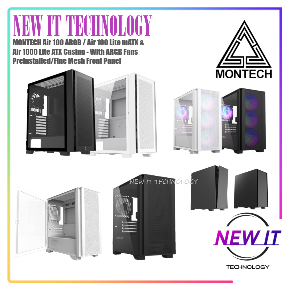 MONTECH Air 100 ARGB / Air 100 Lite mATX & Air 1000 Lite ATX Casing ...