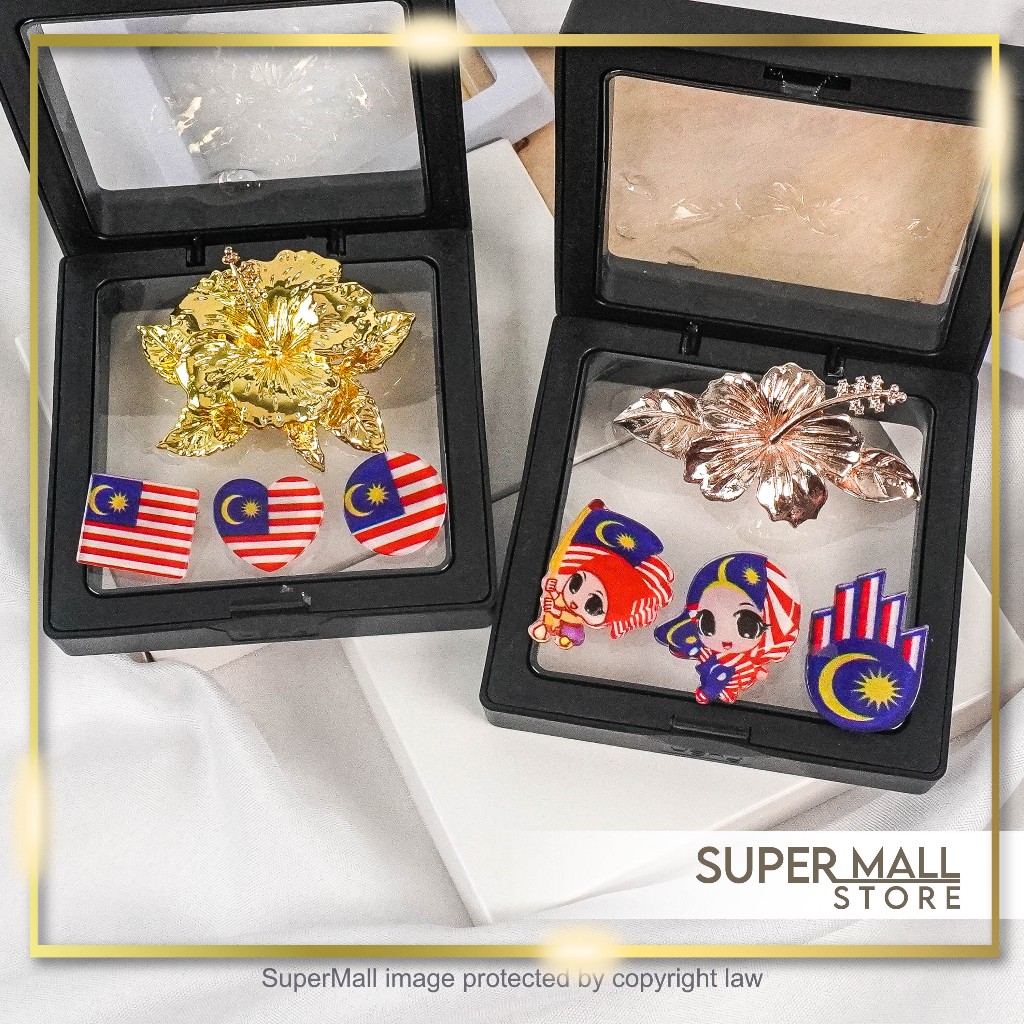 SuperMall Brooch Bendera Jalur Gemilang Bunga Raya Malaysia Kerongsang ...