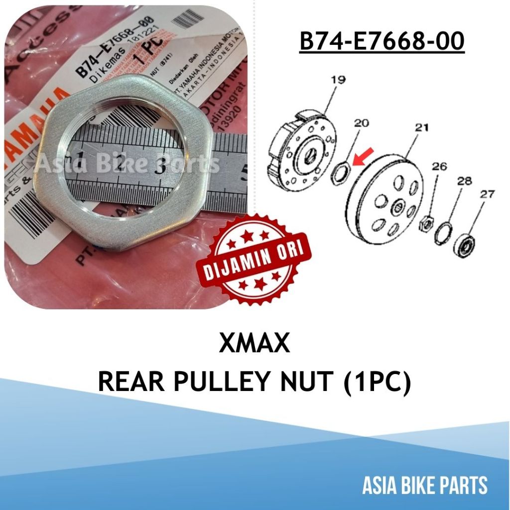 Yamaha Original XMAX Rear Pulley Nut Clutch Housing Comp - B74-E7668-00 ...
