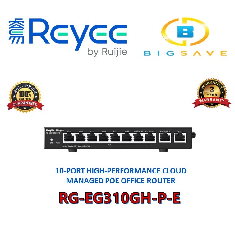 RUIJIE REYEE RG-EG310GH-P-E 10-PORT HIGH-PERFORMANCE CLOUD MANAGED POE OFFICE ROUTER | Shopee ...