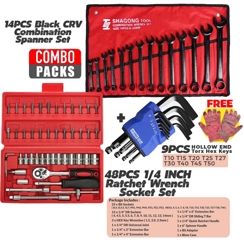 14PCS Black CRV Combination Spanner Set Spanar Tool Set Combination ...