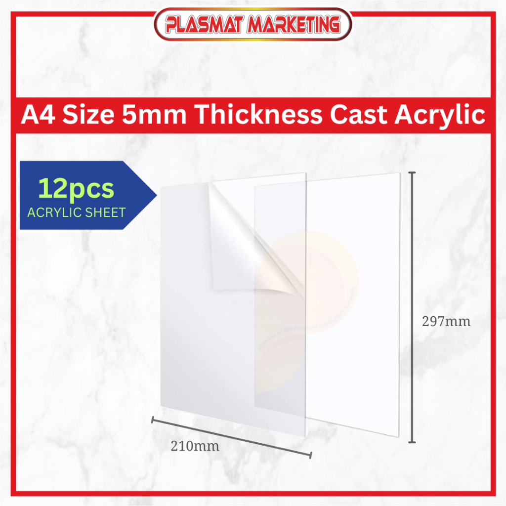 (12 pcs) A4 Size Clear Acrylic ( 210mm x 297mm ) - Thickness 5mm ...