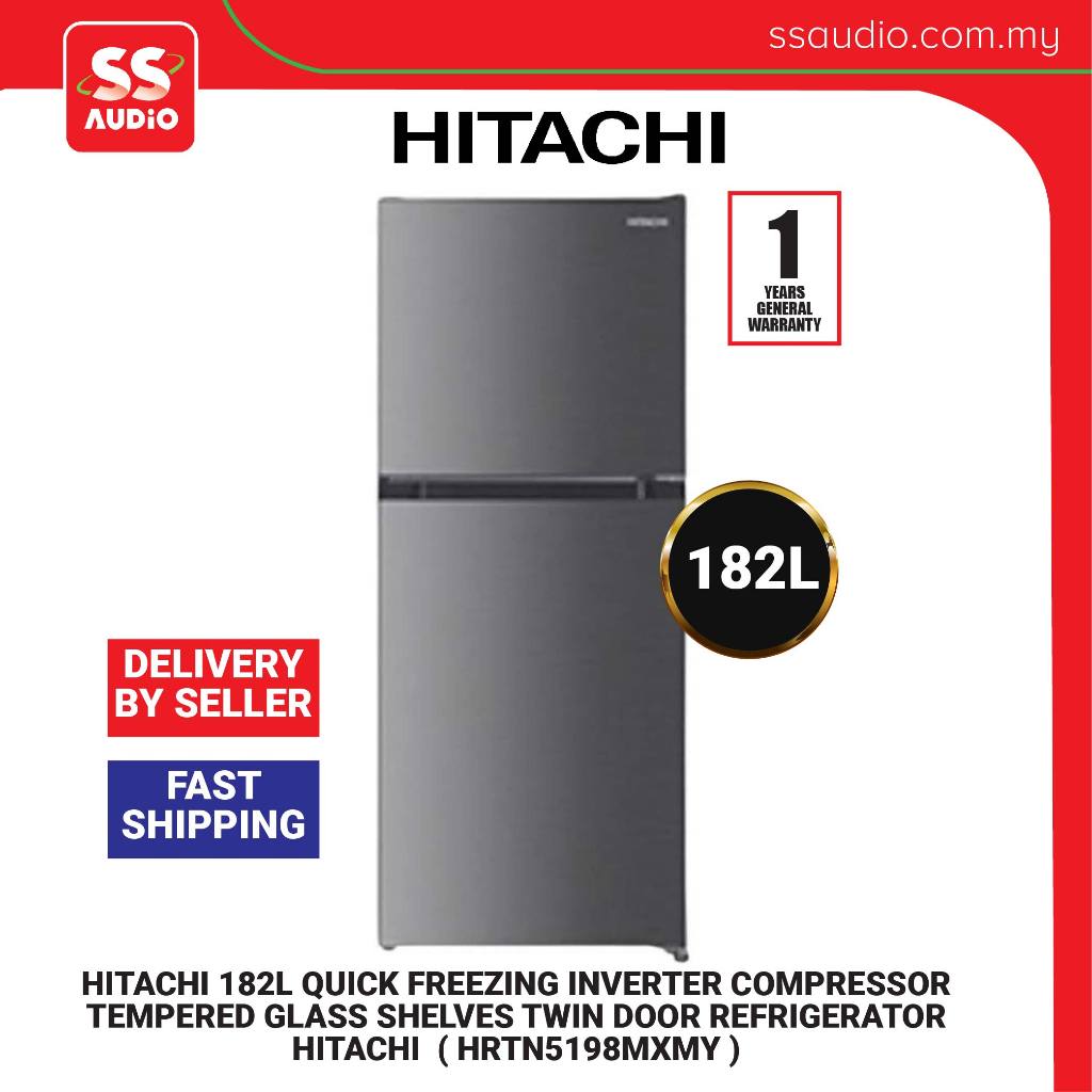 HITACHI 182L QUICK FREEZING INVERTER COMPRESSOR TEMPERED GLASS SHELVES TWIN DOOR REFRIGERATOR ...