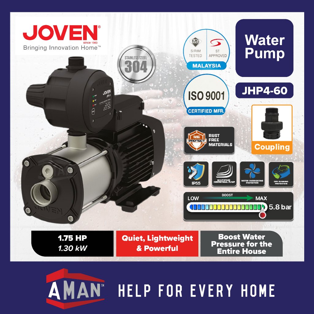 JOVEN Automatic Domestic Water Pump Water Booster Pump Home Living Shower Pam Air 1.75HP JHP4-60 ...