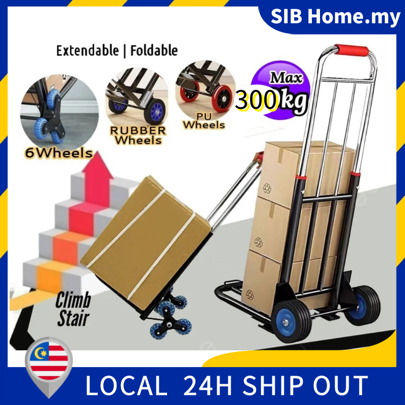 Trolley Foldable Hand Truck 6 Wheels Climb Stairs Troli Barang Heavy Duty Shopping Cart | Shopee ...