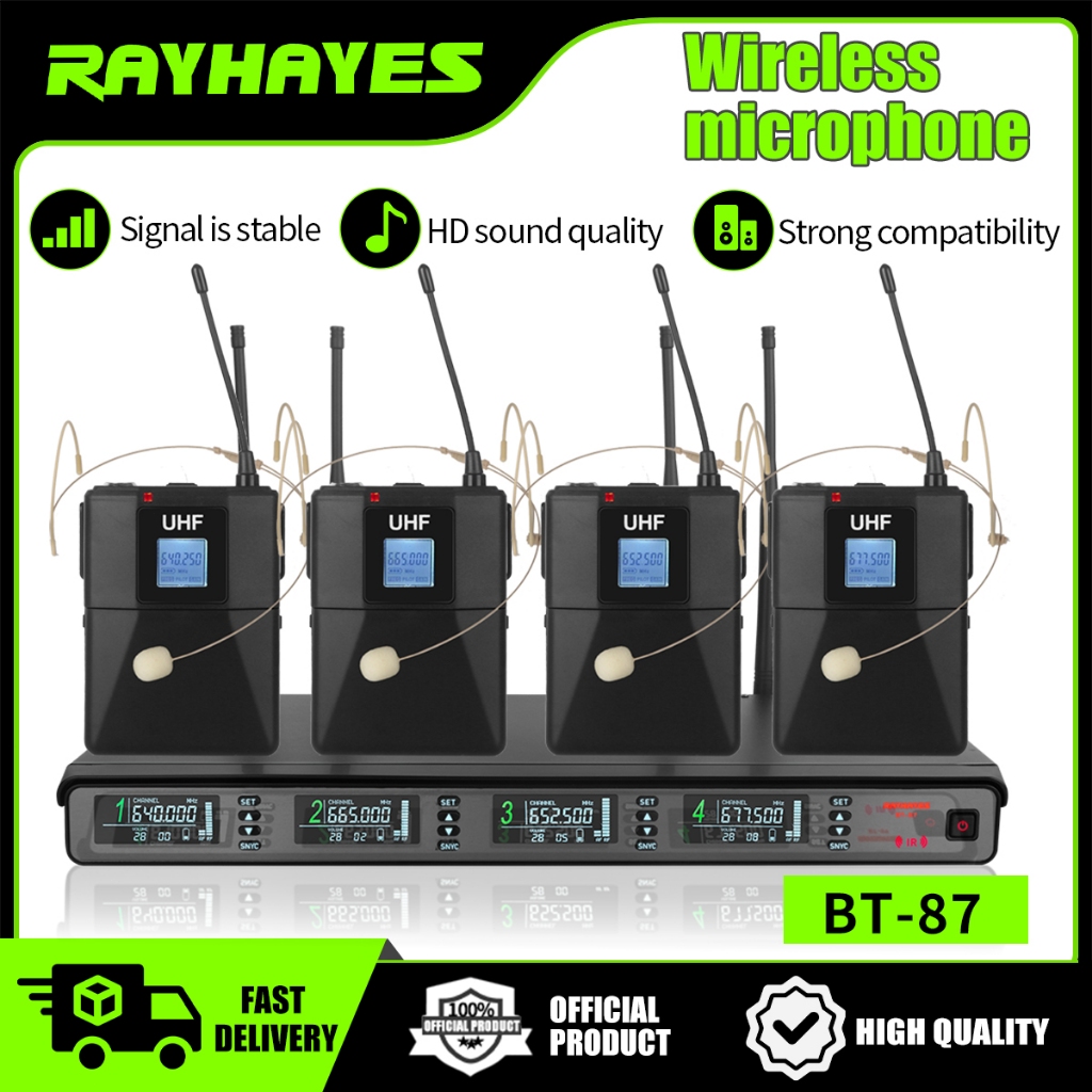 RAYHAYES Wireless Microphone System With Background Mic 4 Channel ...
