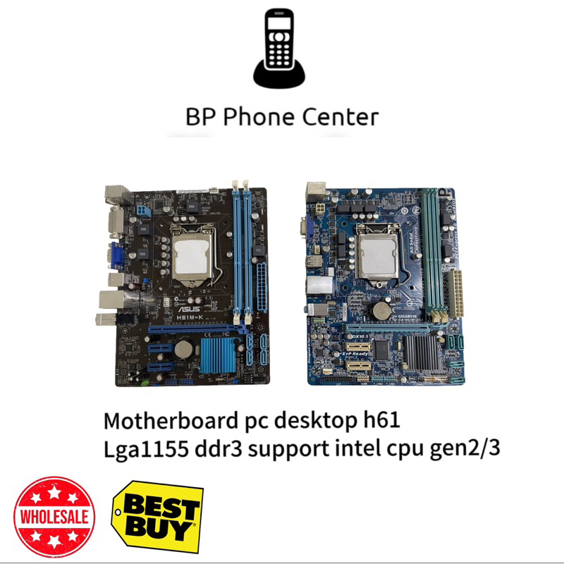 desktop pc motherboard mobo h61 asus/gigabytes lga1155 support intel ...