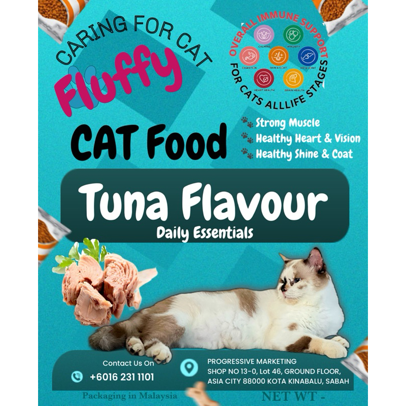 Fluffy Cat Food Tuna (27% protien) All Stages Age - Repack 1kg | Shopee ...