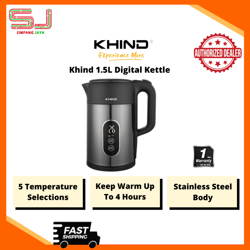 Khind 1.5L Digital Kettle | 1850W | 5 Temperature Selections | Keep ...