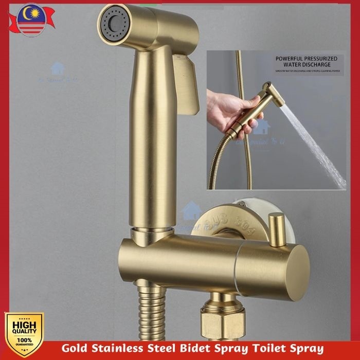 (Tak Perlu Tumbuk Dinding) Gold Stainless Steel Bidet Spray Toilet ...