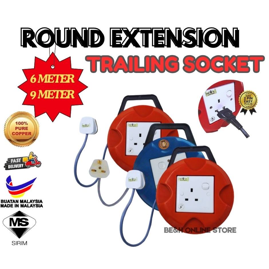 Extension Round Wire Box Trailing Socket Cable Reel Roller Adapter ...