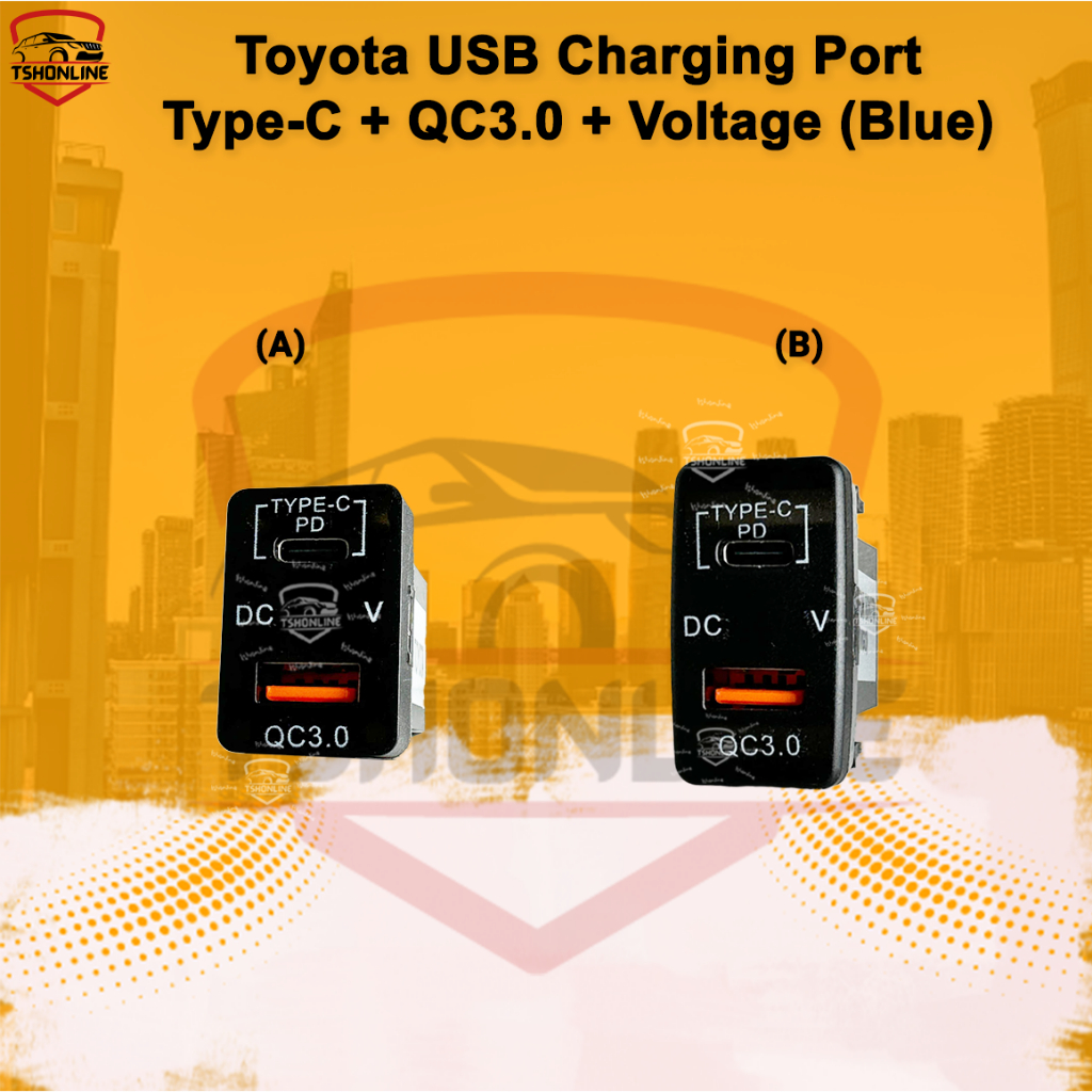 Toyota USB Port Charger Socket with Voltage Display (Blue/ Type-C ...