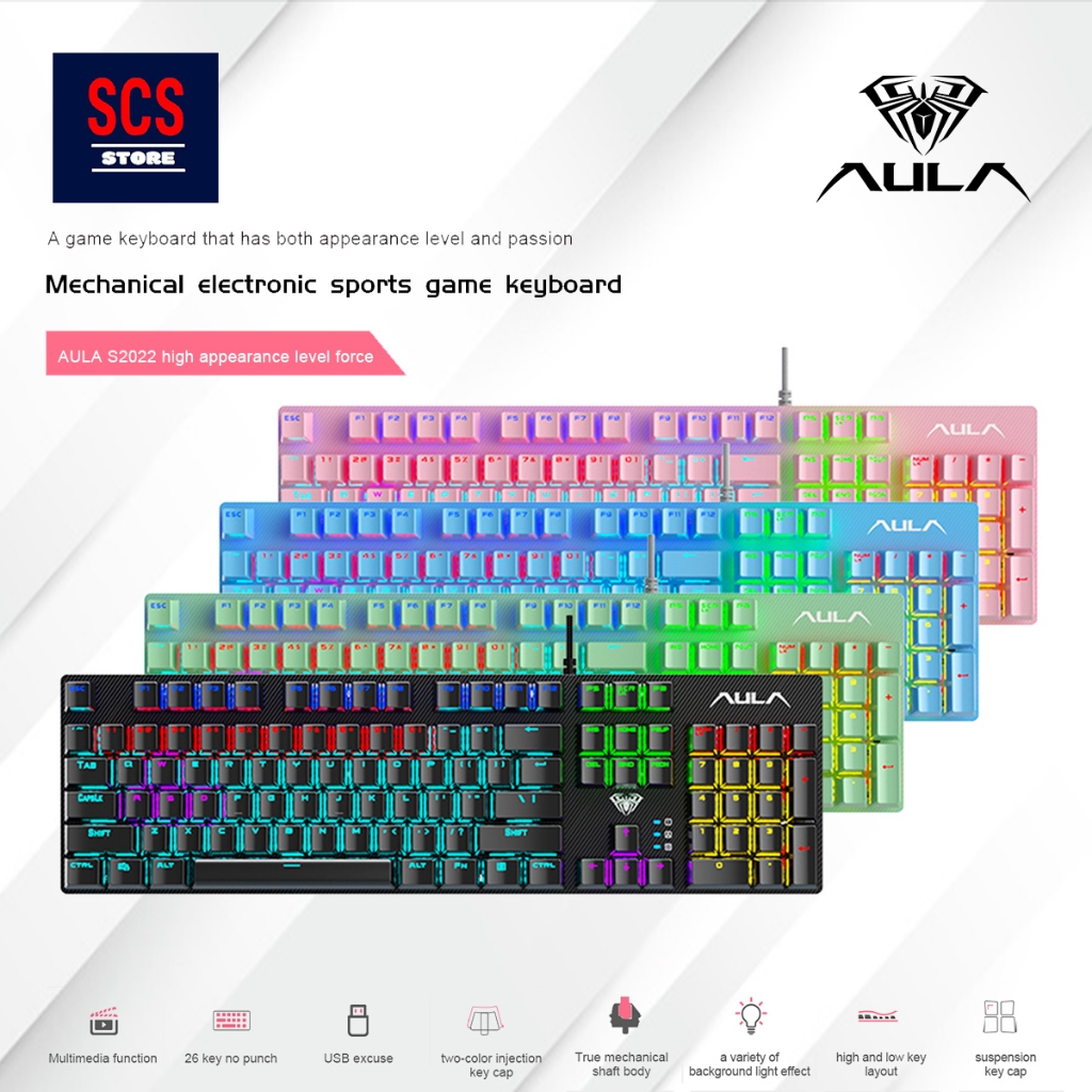 AULA S2022 Mechanical Gaming Keyboard Blue Switch,Full Size USB Wired ...